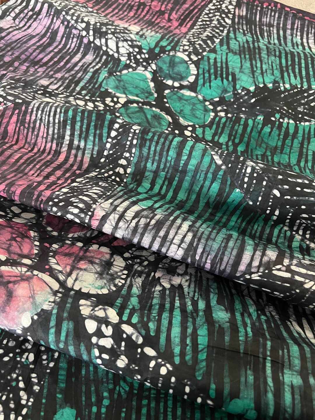 Nigerian Adire Batik Handmade Batik Green and Pink Circles - Etsy UK