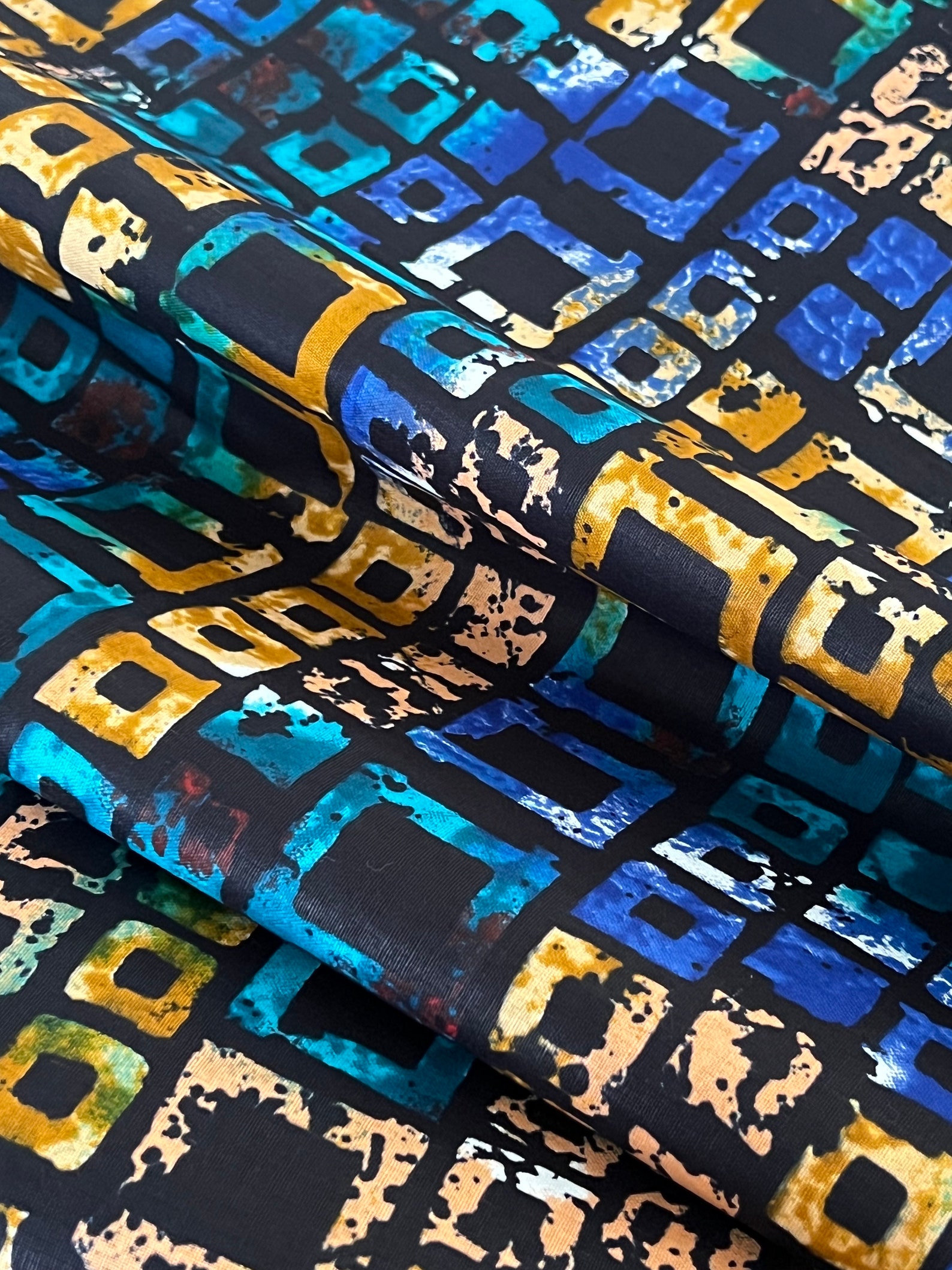 Blue Mustard Squares African Print Cotton Fabric - Ankara Wax Print - Etsy