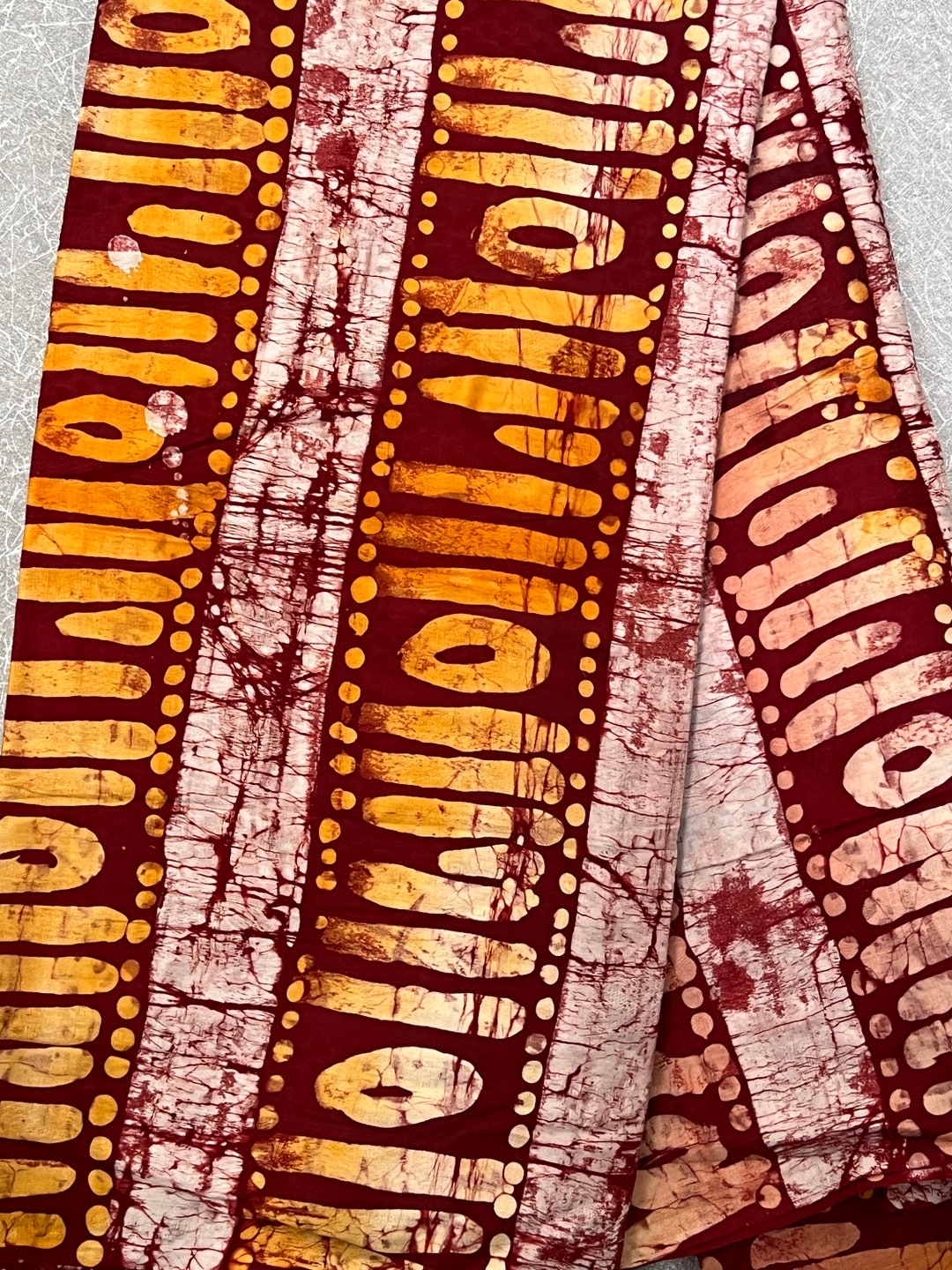 Nigerian Adire Batik, Handmade Batik Red and Yellow Traditional Pattern ...