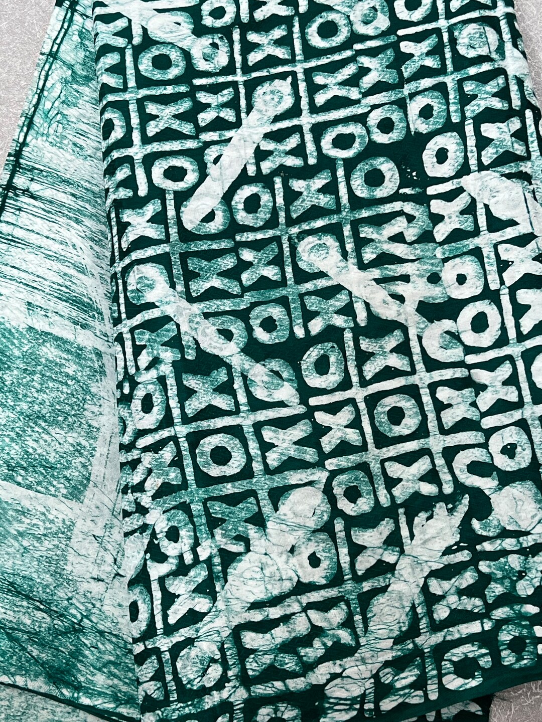Handmade Batik Green and White, XO | OX Pattern Nigerian Adire Batik ...