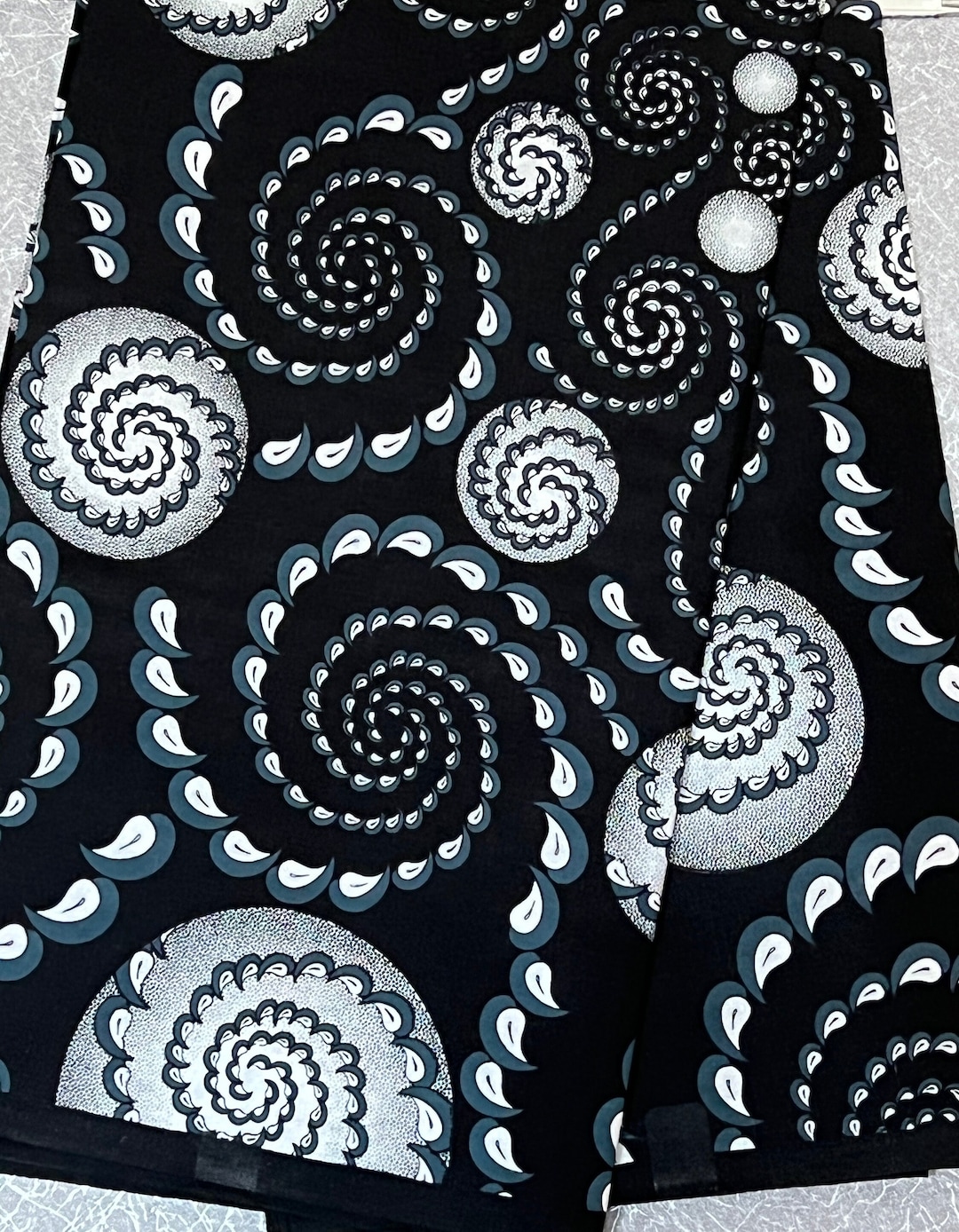 Black White and Grey Swirls Pattern African Print Fabric,rich Cotton ...