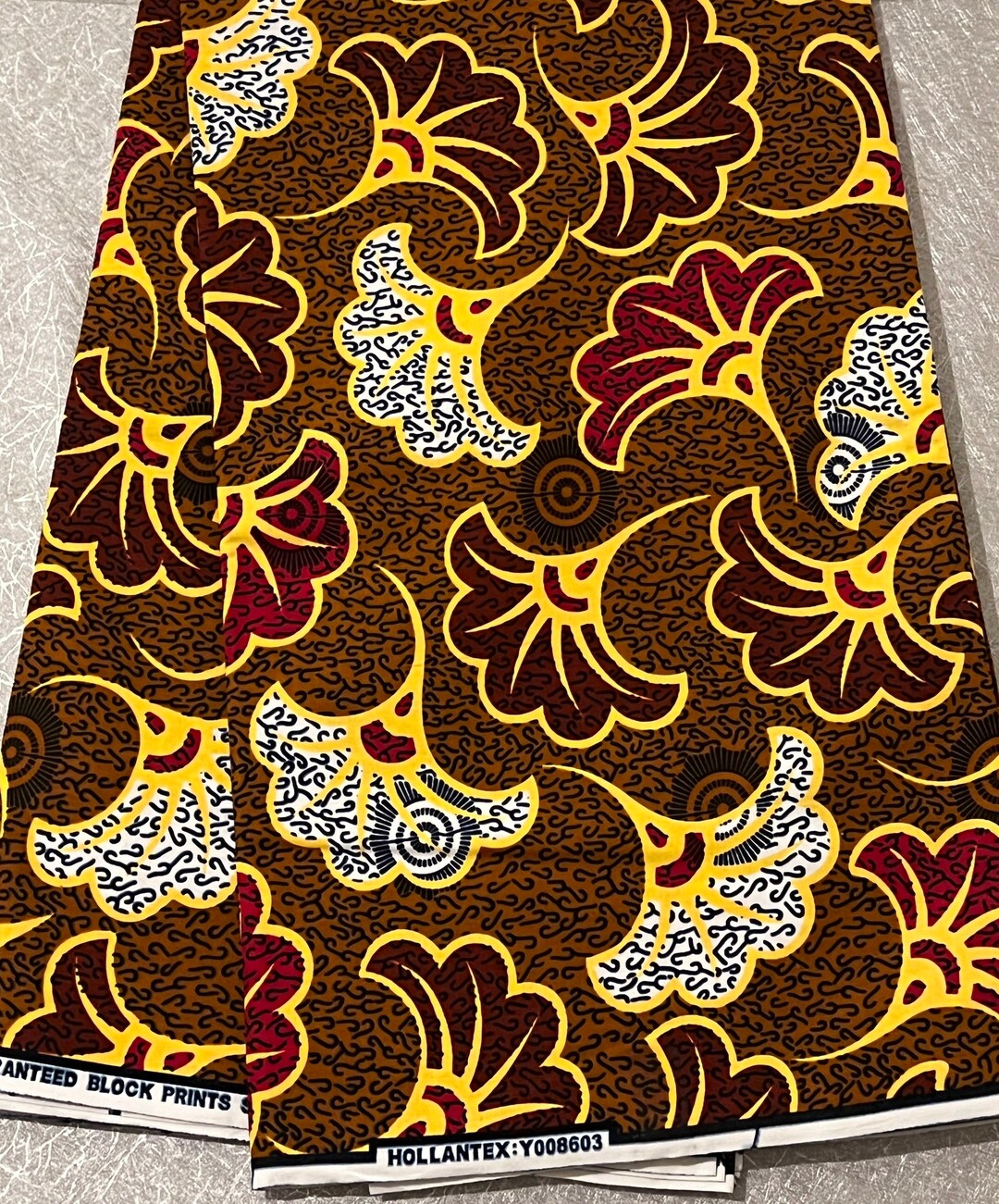 Brown and Yellow Floral Leaf Patterns African Print Fabric, African ...