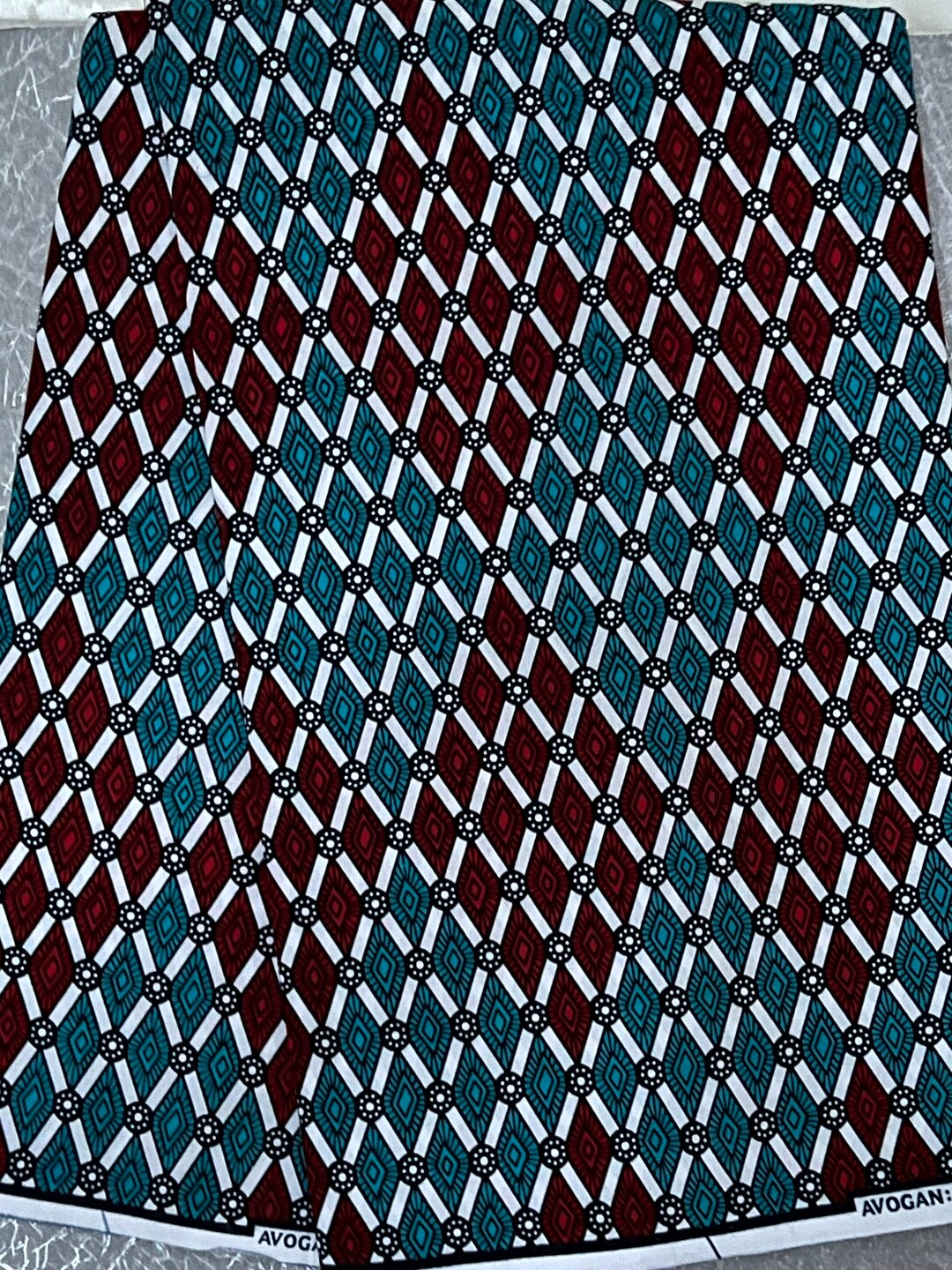 Cyan Blue, Red, Geometric Shapes Motif, African Print Textile, West ...