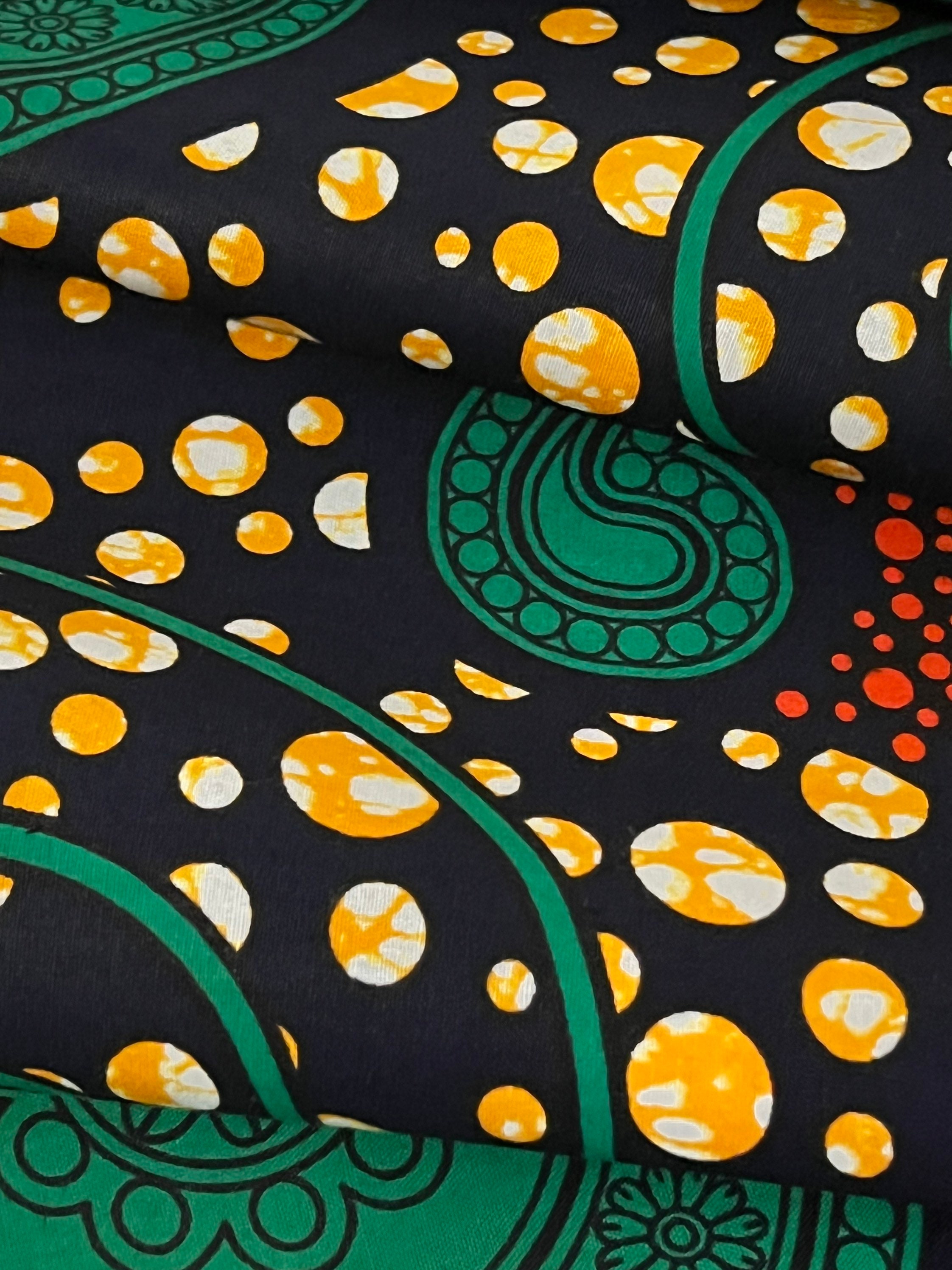 Green Orange African Print Fabric Circles Paisley Motif Rich - Etsy