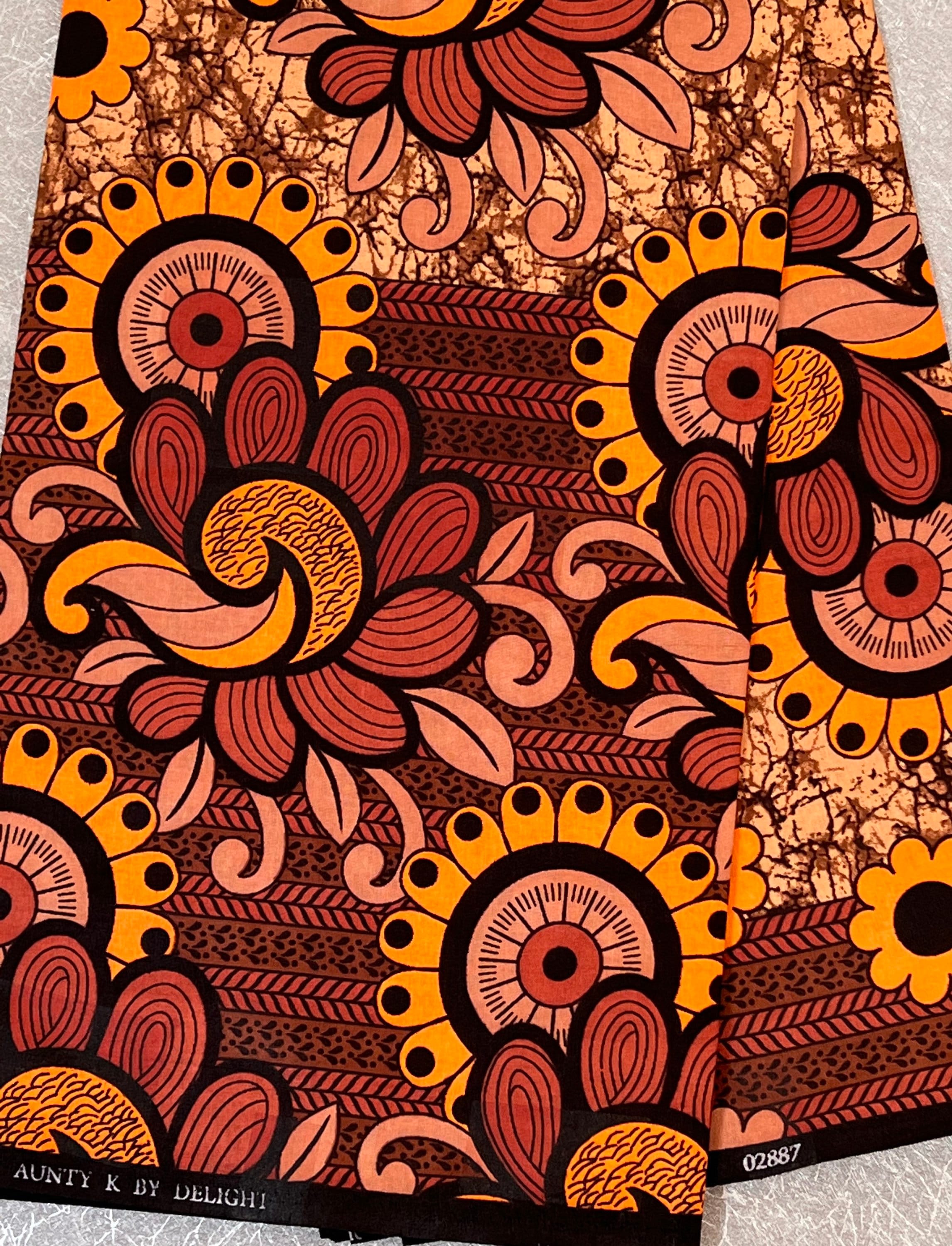 Brown and Orange Floral African Print Fabric Rich Cotton - Etsy