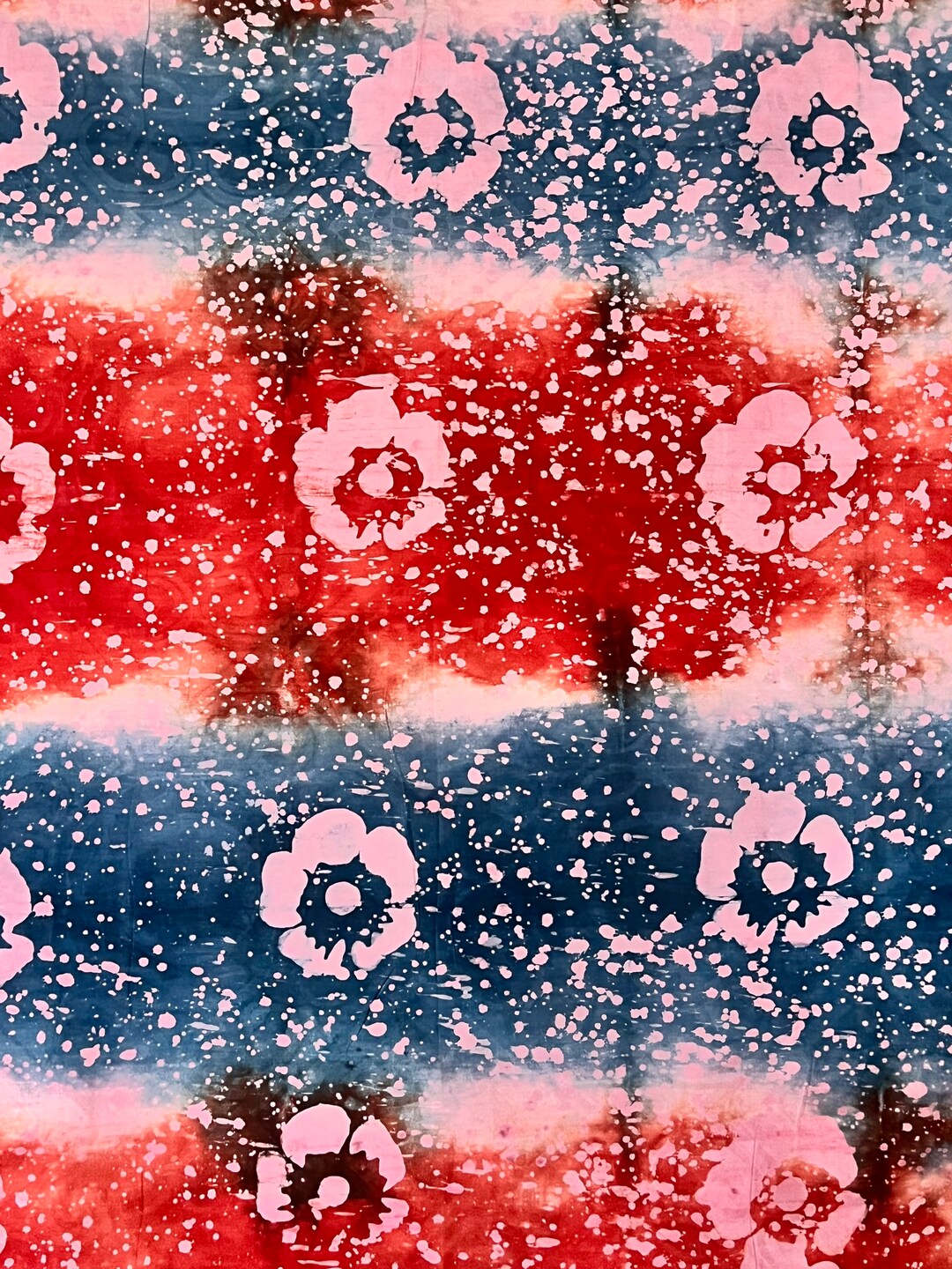 Nigerian Adire Batik, Handmade Batik, Blue, Red and Pink Sewing Cotton ...