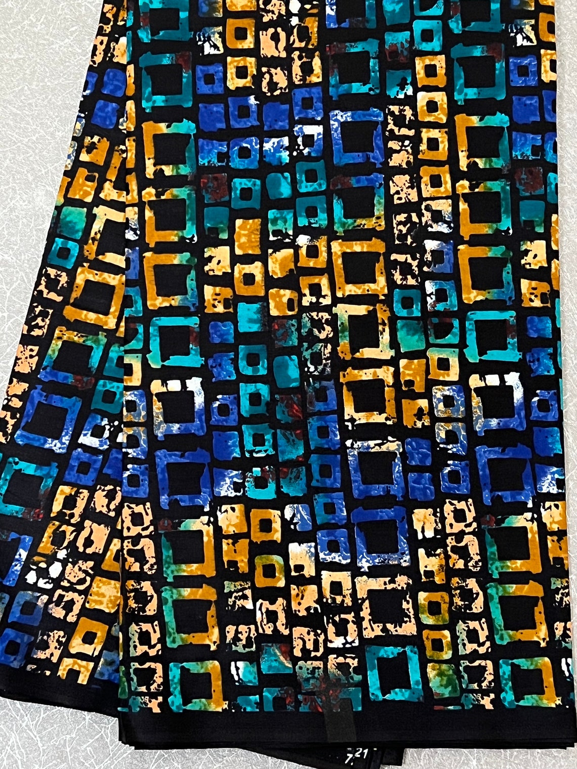 Blue Mustard Squares African Print Cotton Fabric - Ankara Wax Print - Etsy
