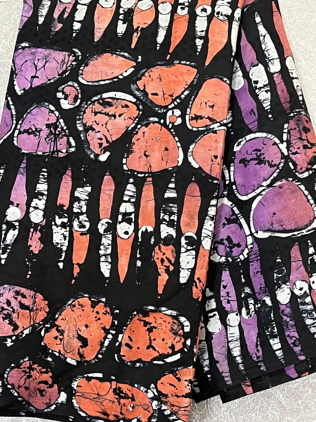 Nigerian Adire Batik, Handmade Batik Purple, Red, Green Pebbles Pattern ...