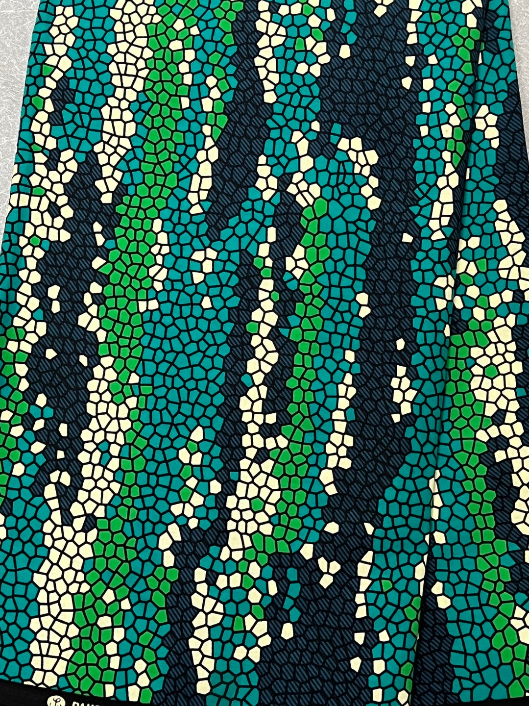 Cyan Blue and Green Irregular Shapes African Print Fabric, Geometric ...