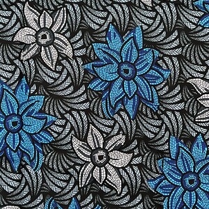 Blue and Grey Floral Fabric, Poly-cotton Ankara Fabric, African Wax ...