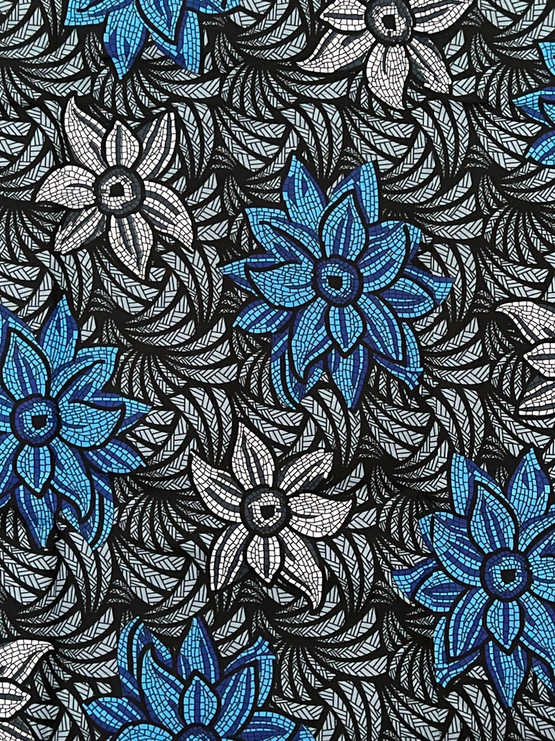 Blue and Grey Floral Fabric Poly-cotton Ankara Fabric - Etsy UK