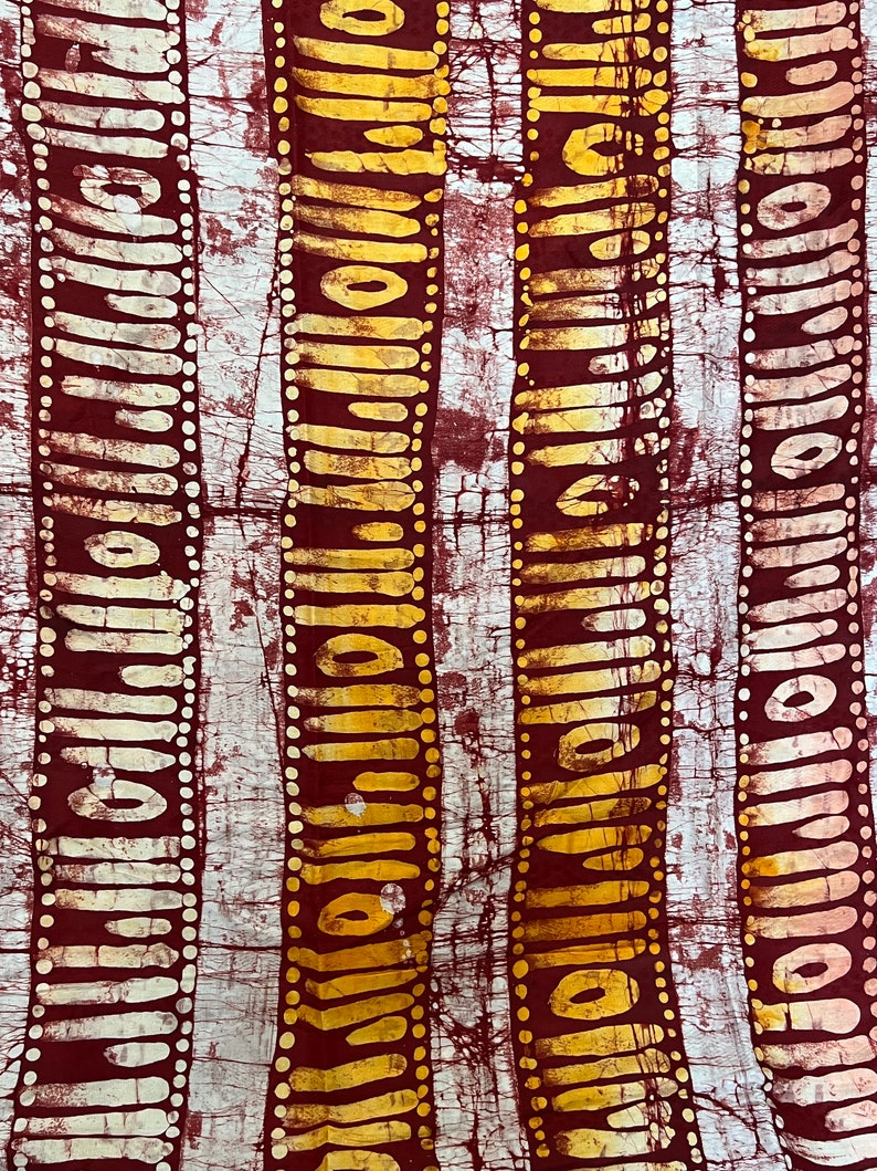 Handmade Nigerian Adire Batik Fabric: Red & Yellow Ankara Print, 2.4 ...