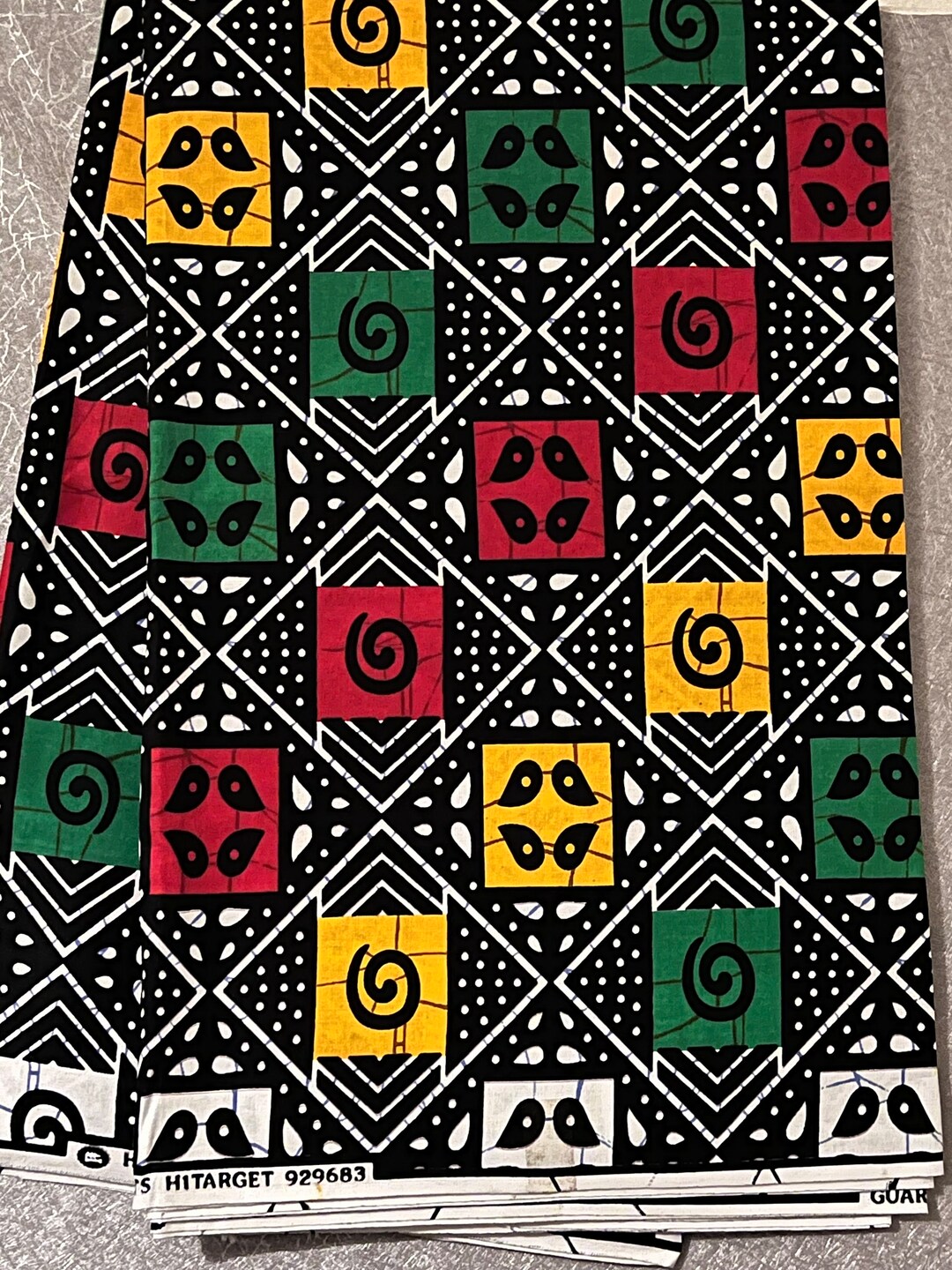 Geometric African Print Fabric: Multicolored Squares, West African Wax ...