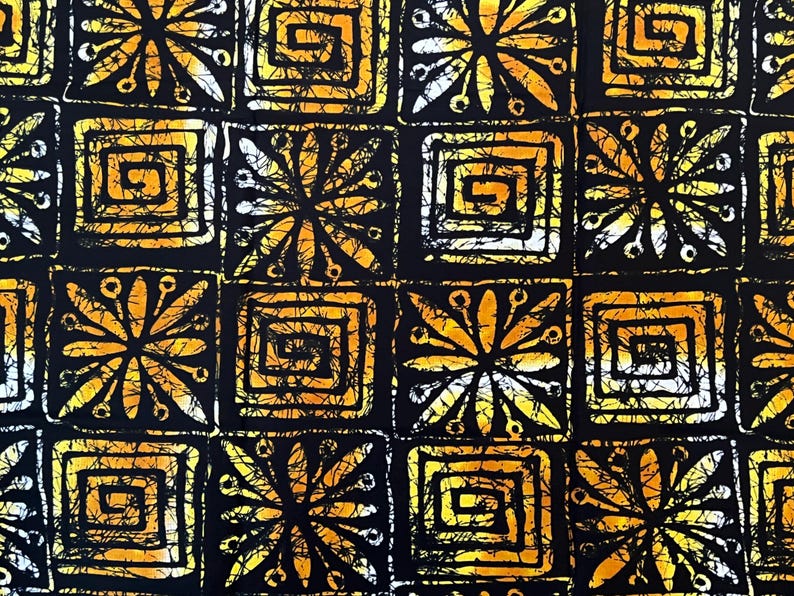 Golden Yellow Batik African Print Fabric: Geometric Ankara Wax Cotton ...