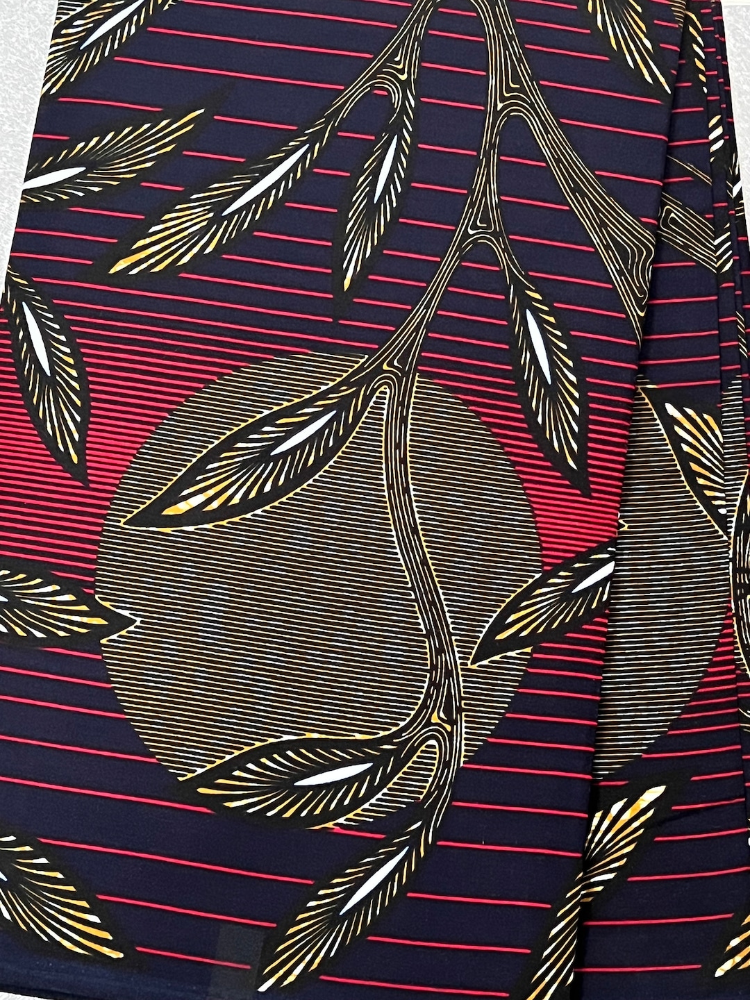 Red and Blue, African Print Textile, Floral and Stripes Pattern Fabric ...