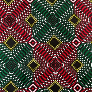 Green and Red Geometric Pattern African Print Fabric, African Fabric ...