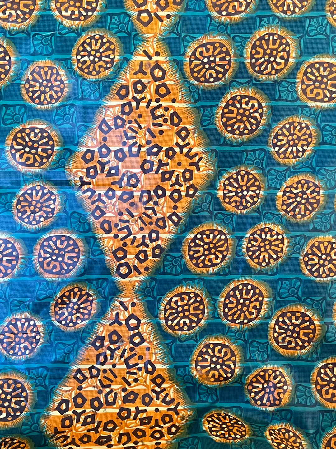 Green and Orange Printed Batik Fabric, Abstract Motif, Sewing Fabric by ...