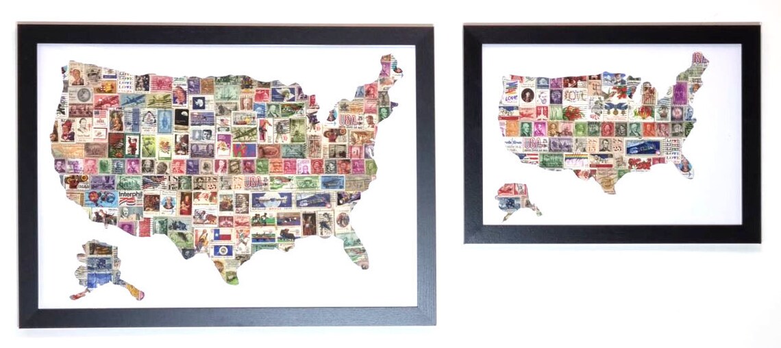 Vintage USA Stamp Collage Art - Etsy