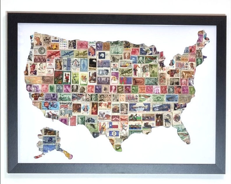 Vintage USA Stamp Collage Art - Etsy