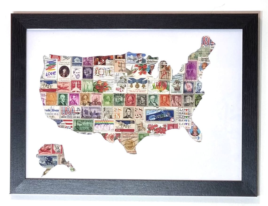 Vintage USA Stamp Collage Art - Etsy