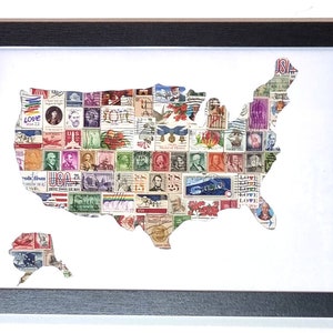 Vintage USA Stamp Collage Art - Etsy