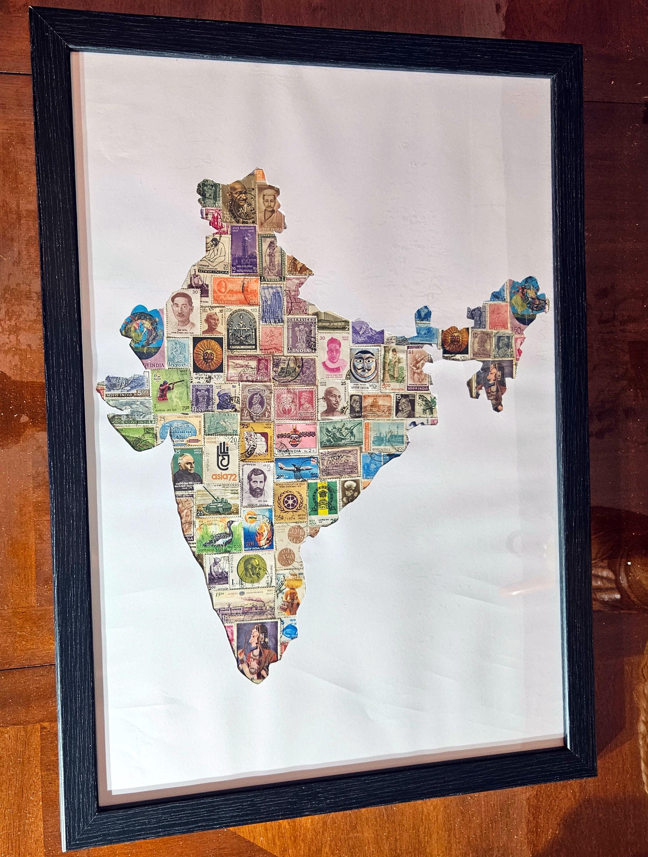 India Postage Stamp Collage Art - Etsy