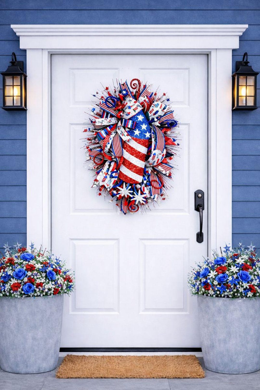 Patriotic Firecracker Wreath for Front Door, Red White Blue 4th of July ...