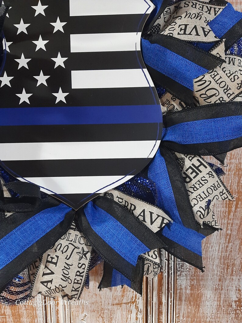 Police Thin Blue Line Badge Wreath for Front Door,handcrafted Law ...