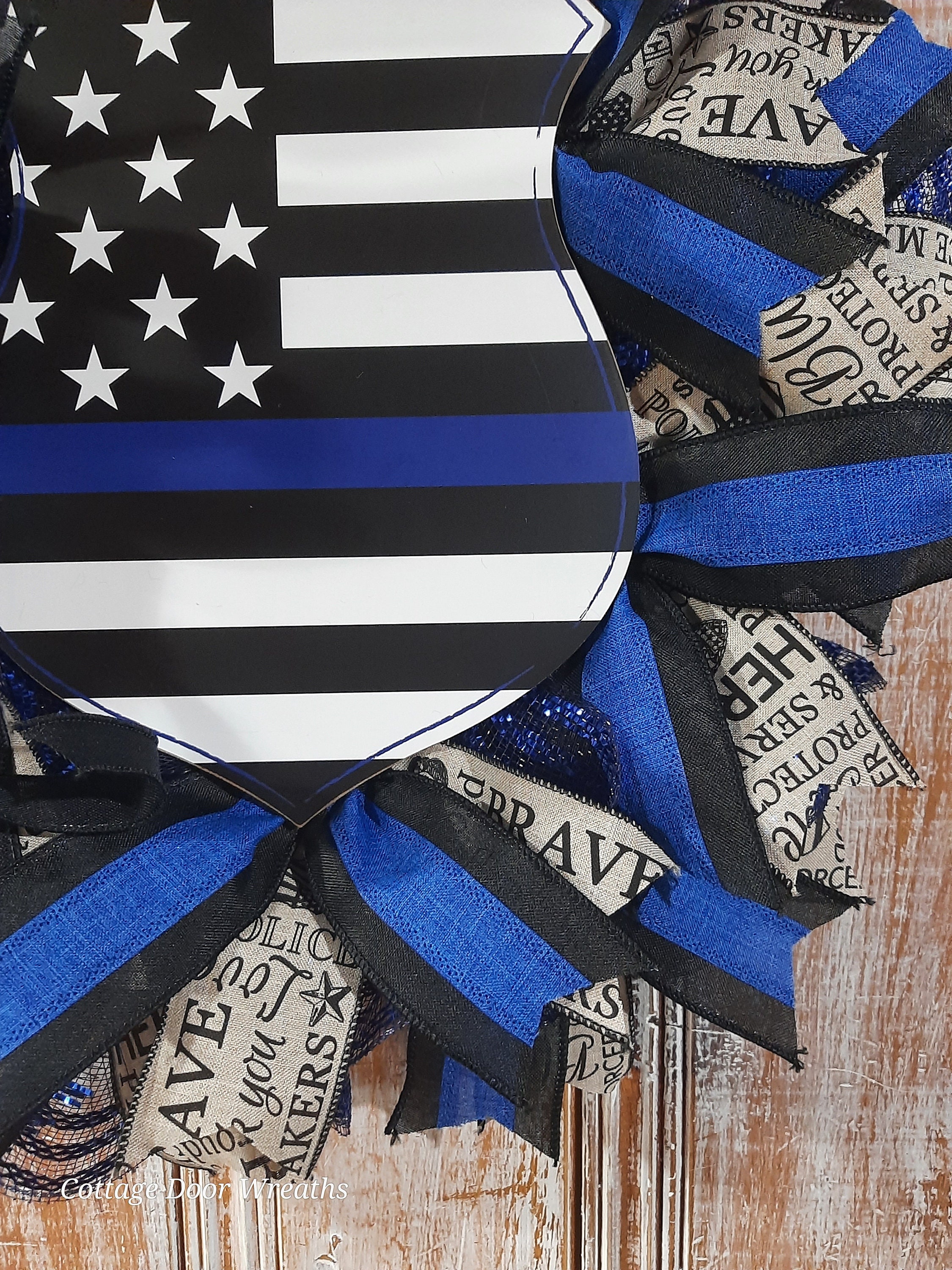 Police Thin Blue Line Badge Wreath for Front Door,handcrafted Law ...