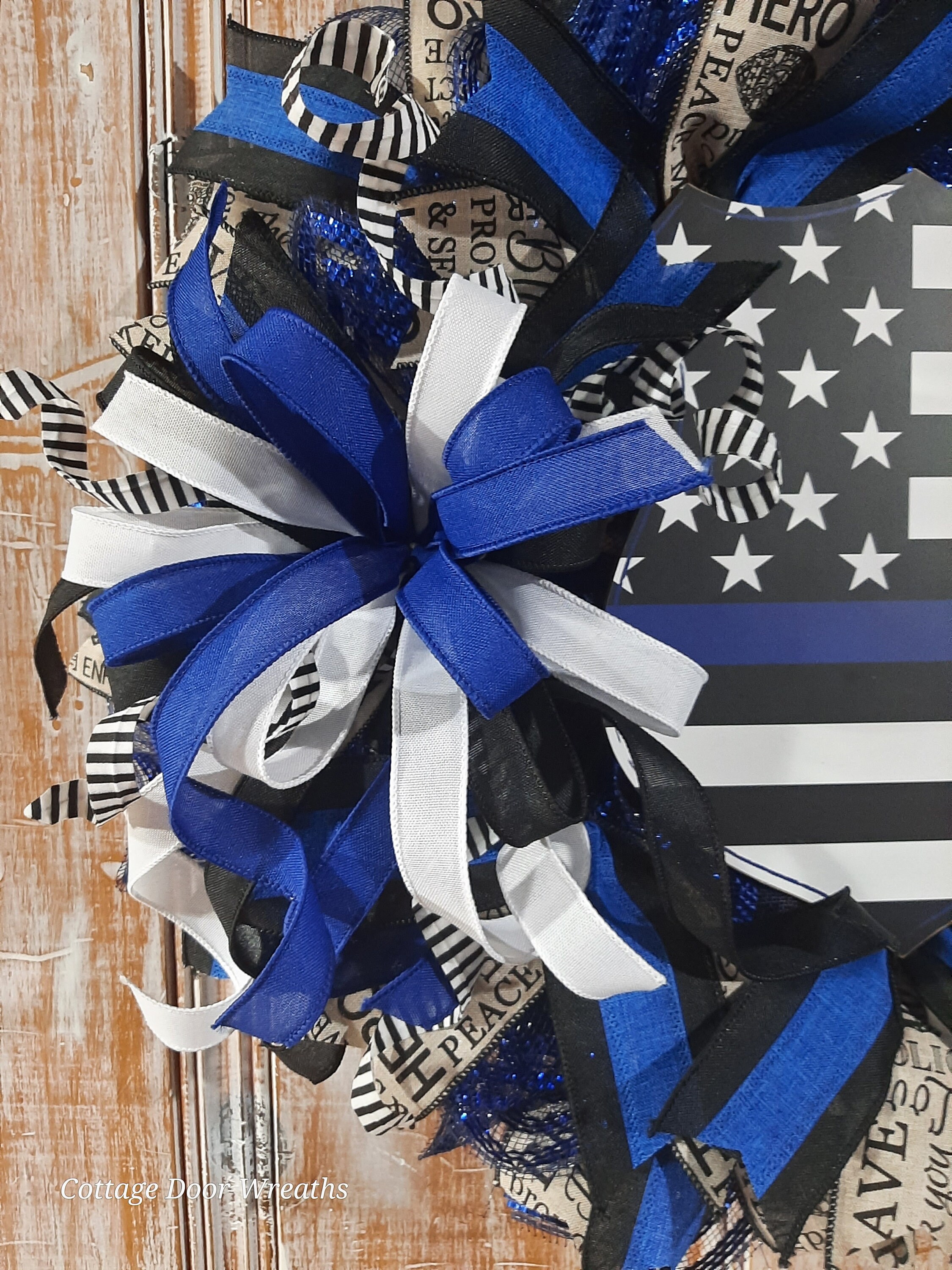 Police Thin Blue Line Badge Wreath for Front Door,handcrafted Law ...