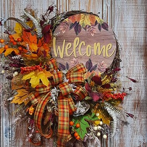 Autumn Welcome Wreath for Front Door,fall Harvest Wreath With Rustic ...