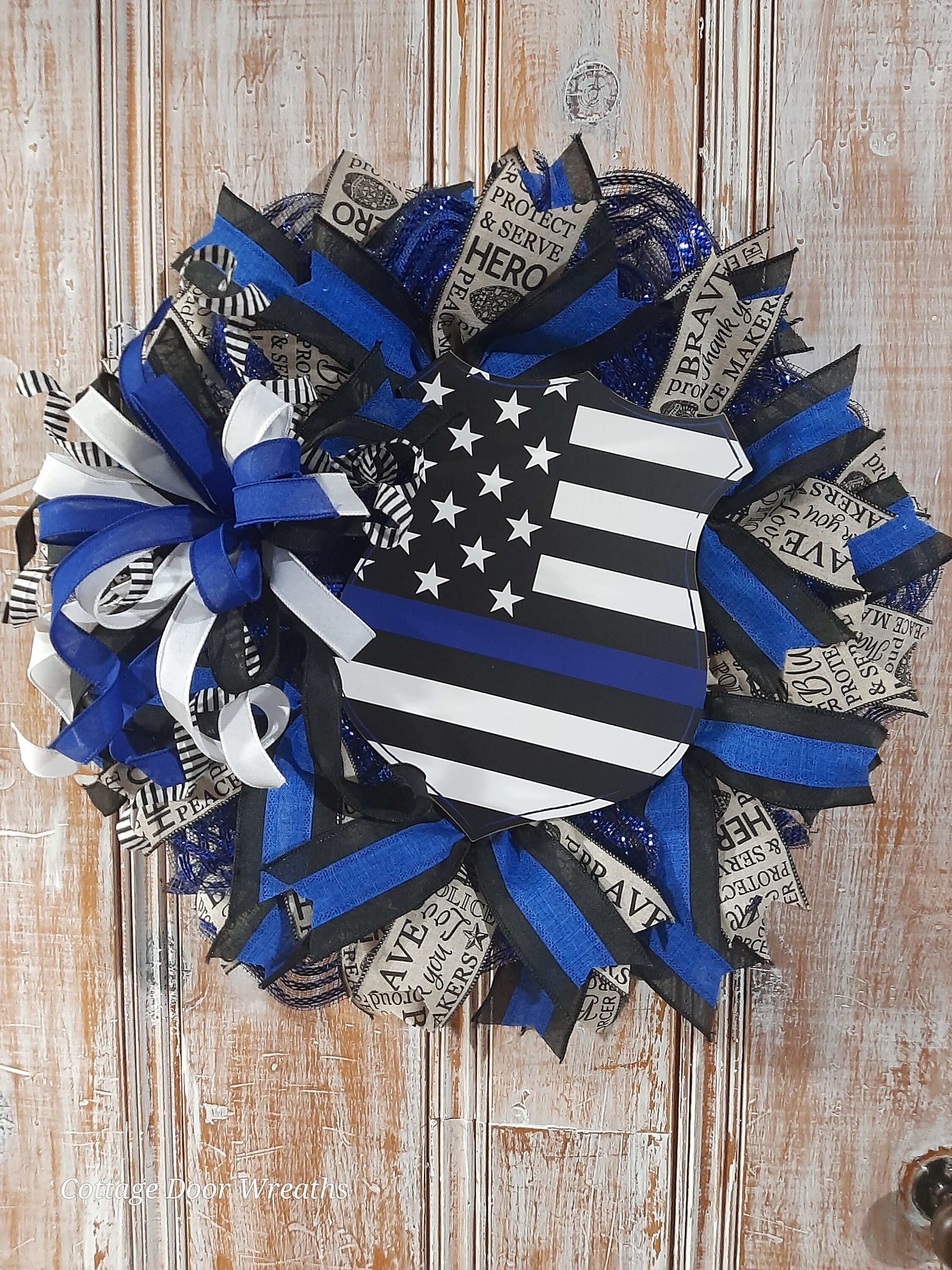 Police Thin Blue Line Badge Wreath for Front Door,handcrafted Law ...