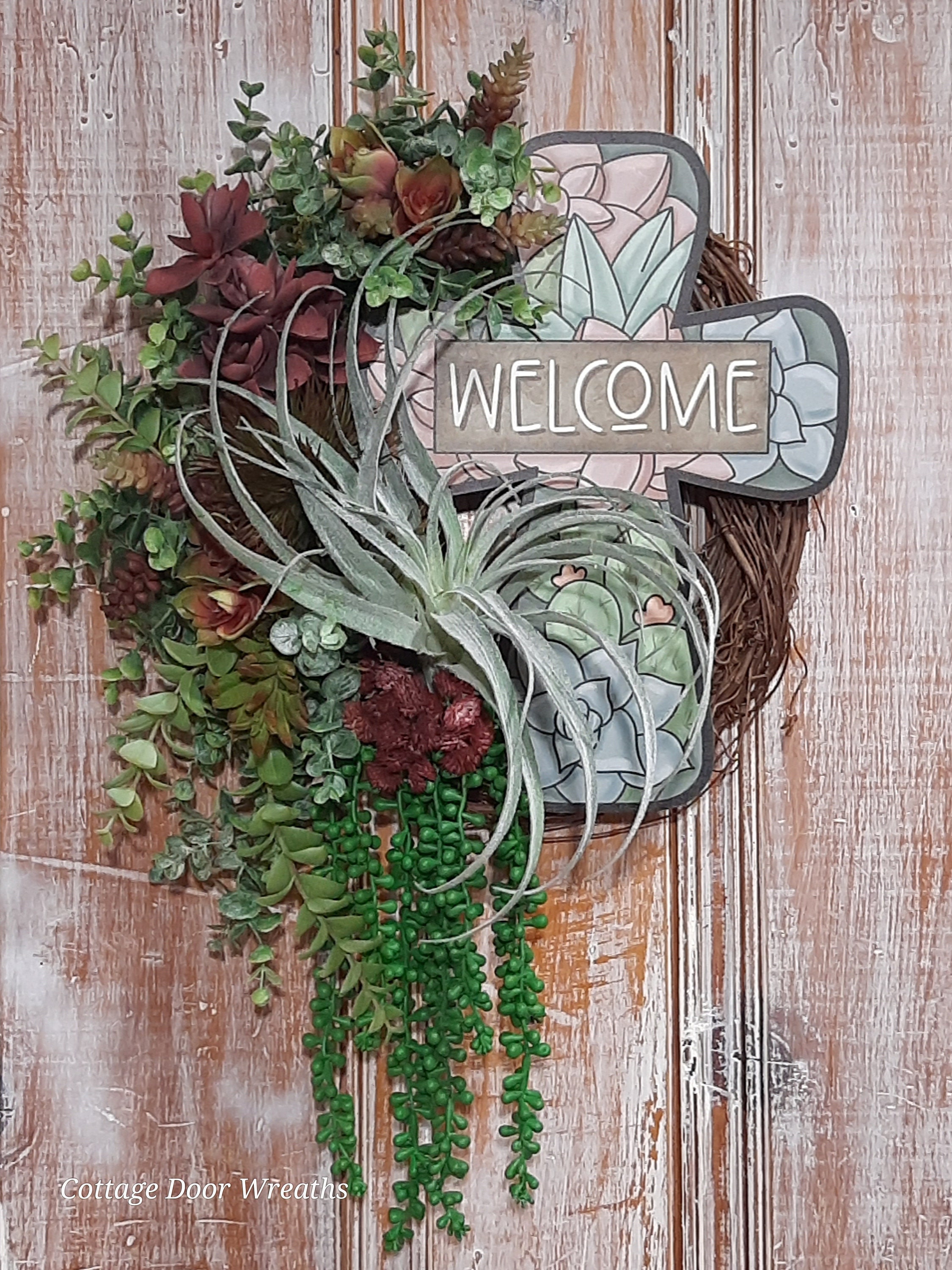Welcome Succulent Grapevine Wreath for Front Door,handcrafted Rustic ...