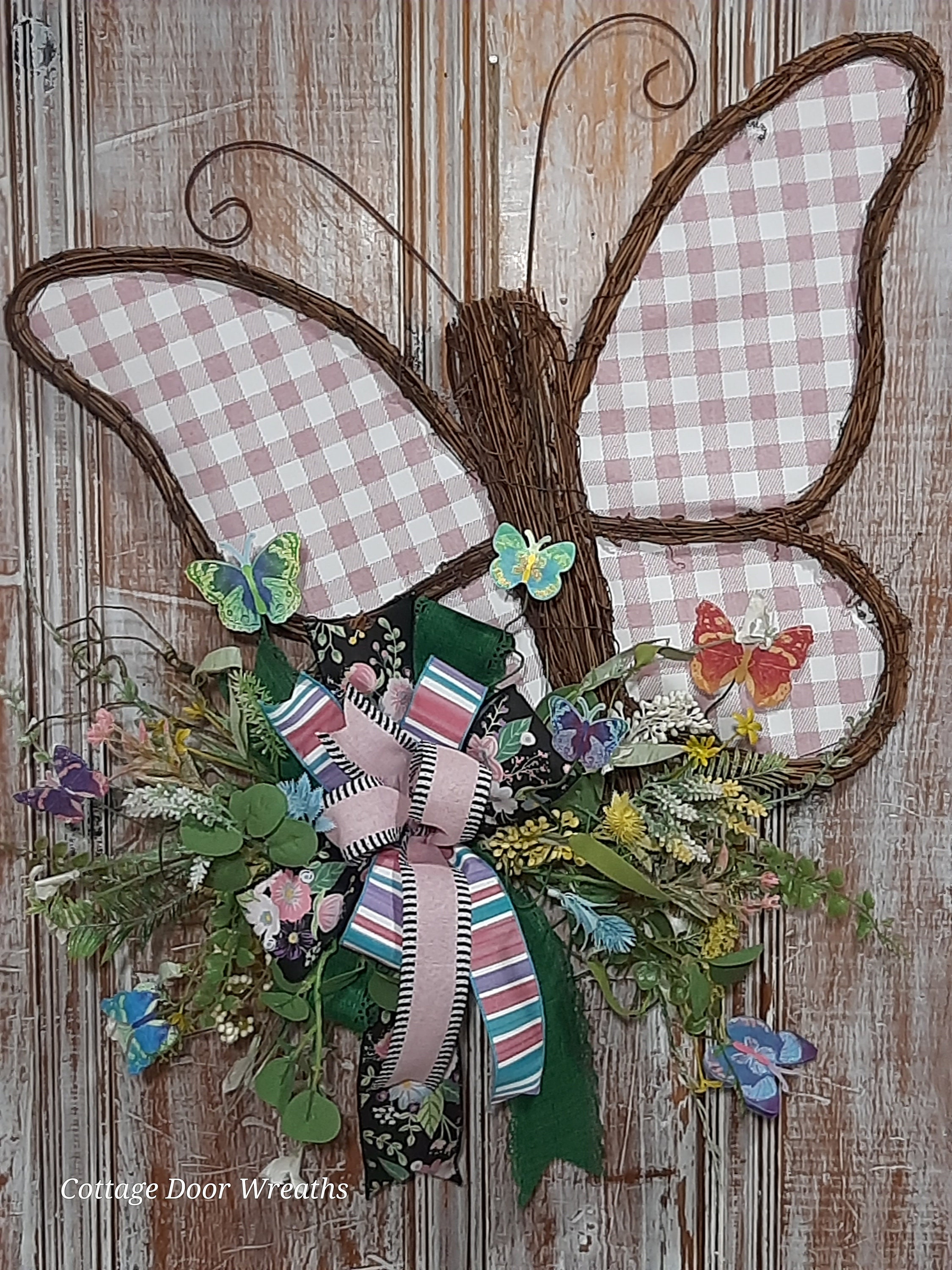 Pink Butterfly Wreath for Front Door,spring Butterfly Door Hanger ...