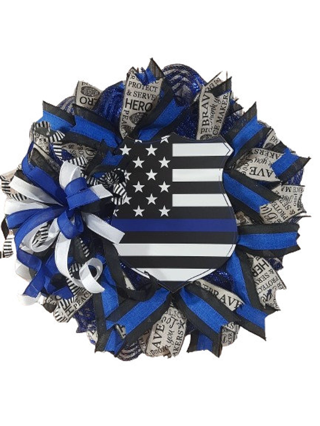 Police Thin Blue Line Badge Wreath for Front Door,handcrafted Law ...
