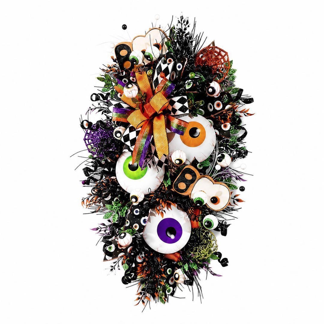 Halloween Eyeball Teardrop Wreath, Whimsical Spooky Swag, Halloween ...