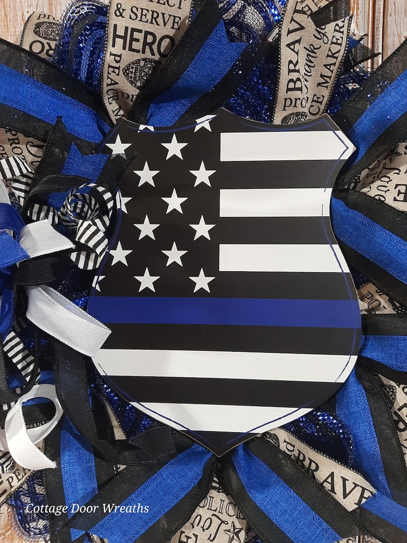 Police Thin Blue Line Badge Wreath for Front Door,handcrafted Law ...