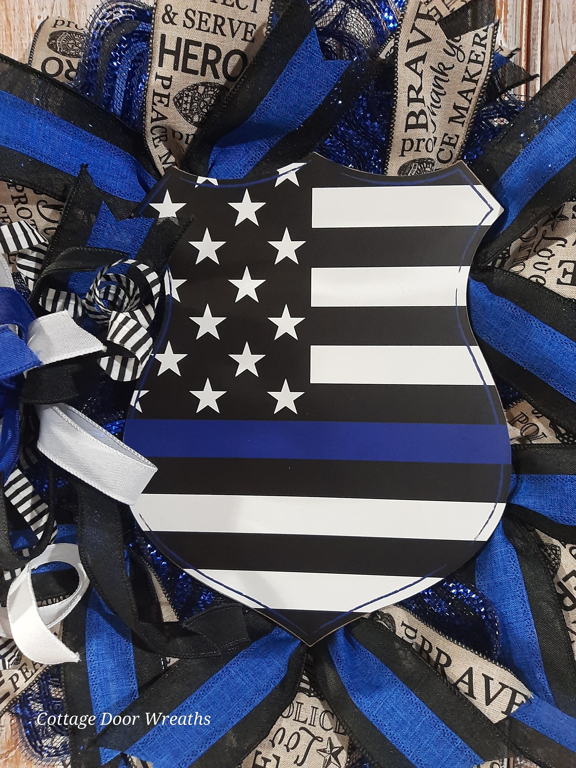Police Thin Blue Line Badge Wreath for Front Door,handcrafted Law ...