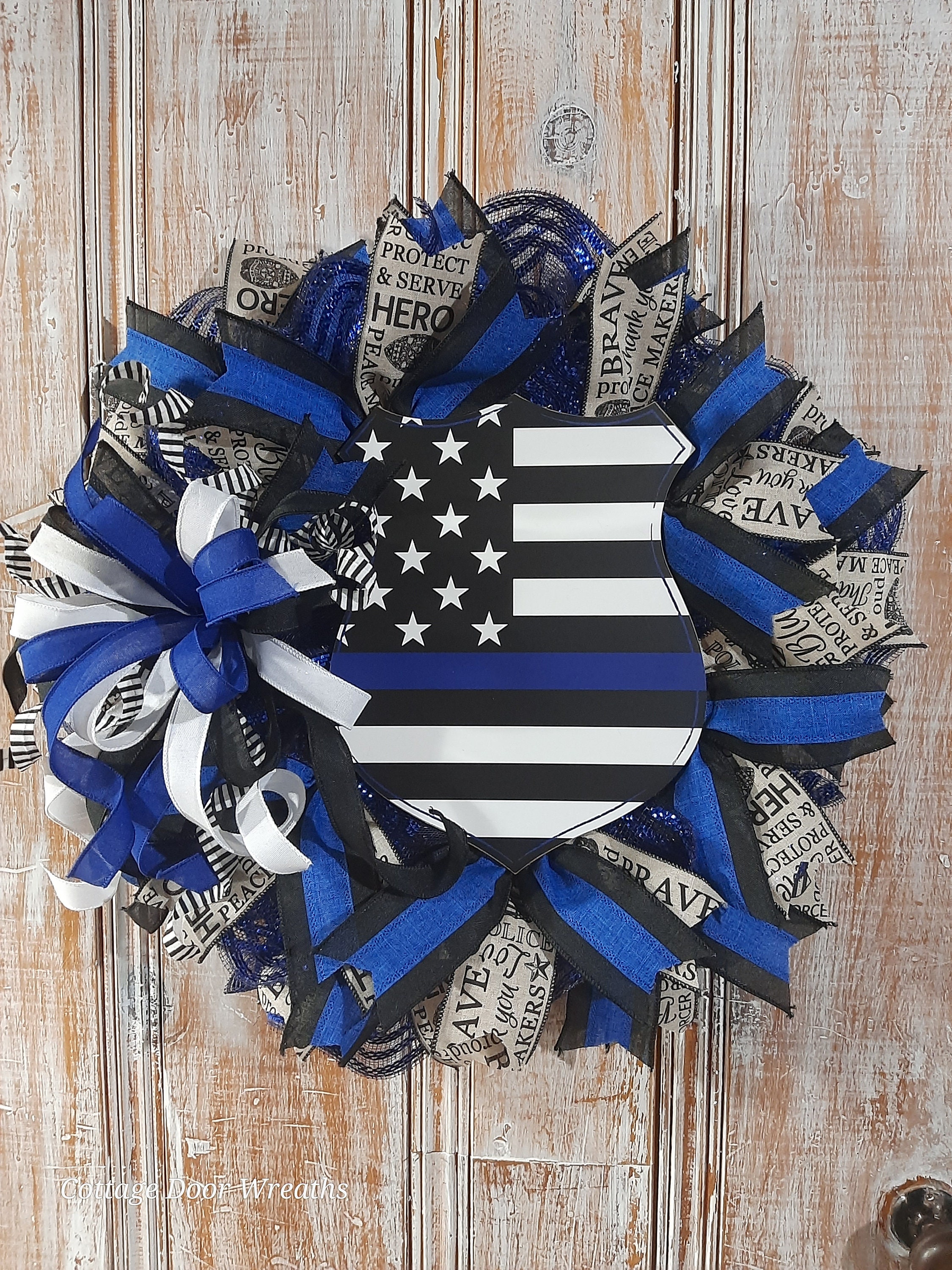 Police Thin Blue Line Badge Wreath for Front Door,handcrafted Law ...