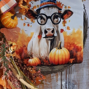 Autumn Wreath With Adorable Cow Sign,fall Farmhouse Wreath for Front ...