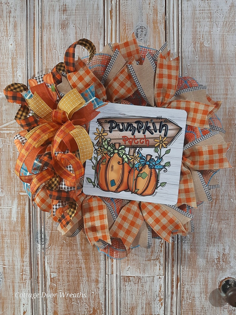 Farmhouse Pumpkin Wreath for Front Door,fall Plaid Wreath,autumn Porch Decor,fall Wall Decor ...