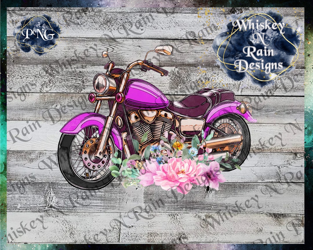 Pink Motorcycle, PNG, Sublimation, Waterslide, Watercolor, Printable ...