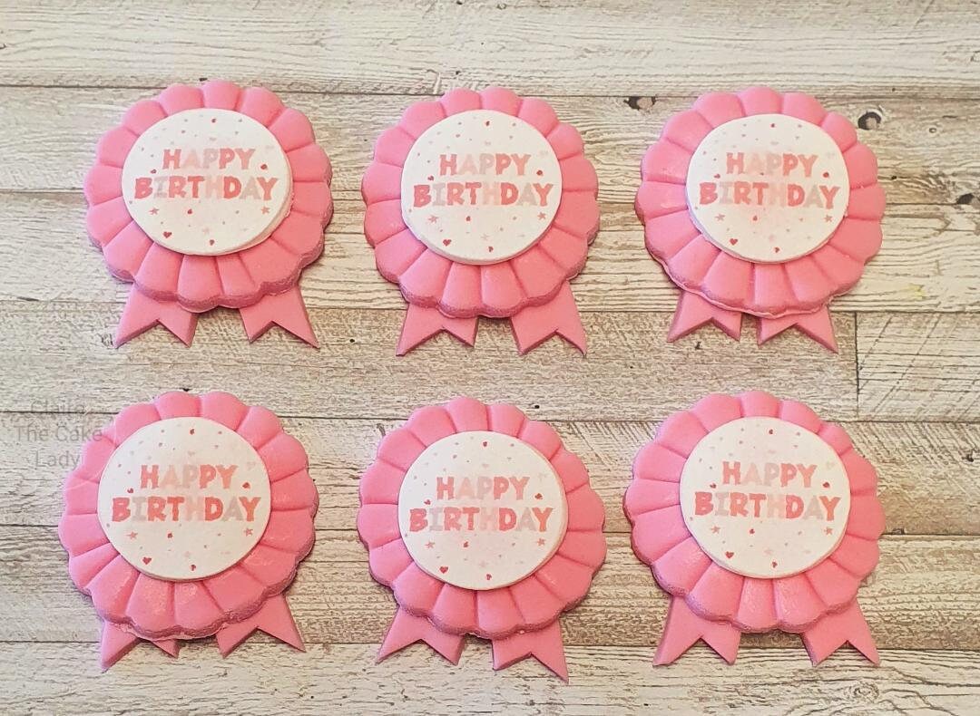 Handmade 100% Edible Happy Birthday Rosette Cupcake Toppers X 6 - Etsy UK
