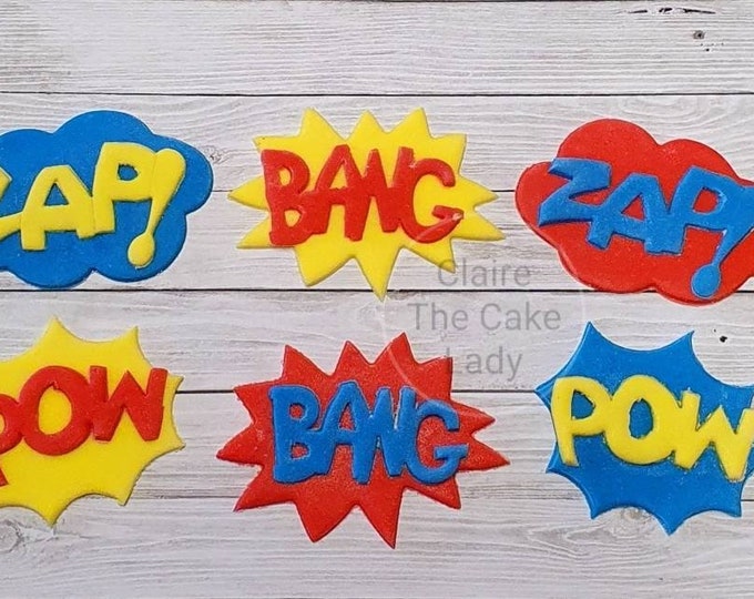 Handmade 100% Edible Superhero Word Signs - Pow, Zap and Bang X 6 - Etsy
