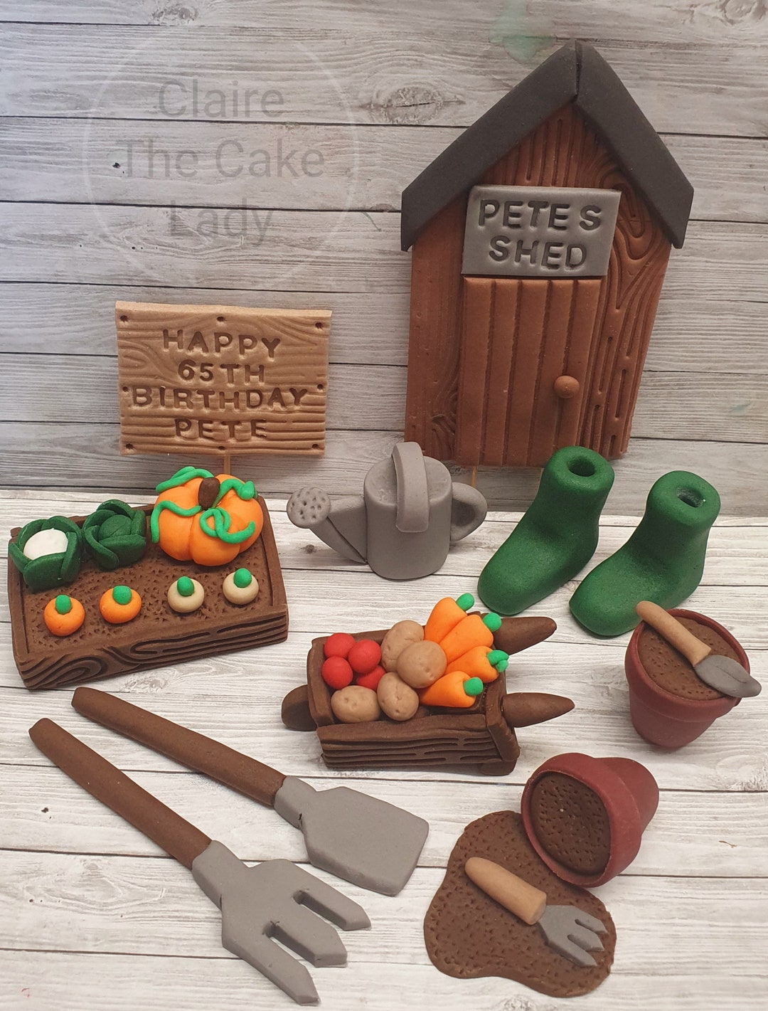 Handmade 100% Edible Gardening Allotment Garden Themed Cake Topper ...