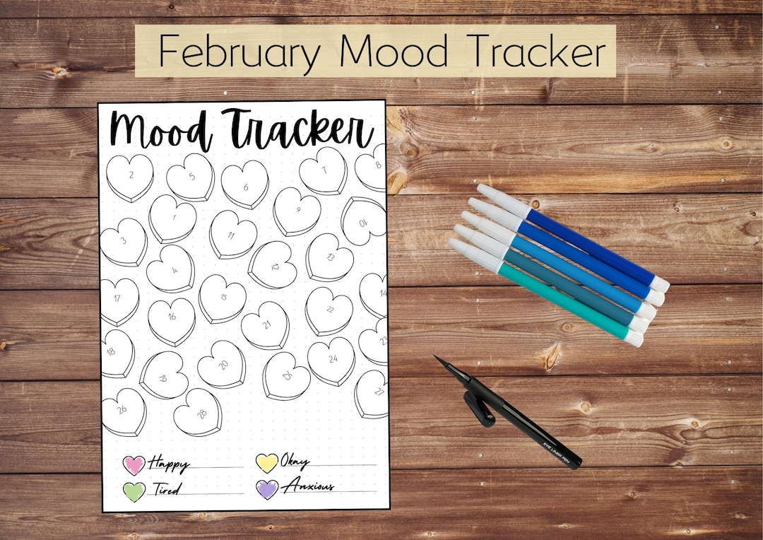 Sweet Heart-themed February Mood Tracker Printable | A4 & A5 | Instant ...