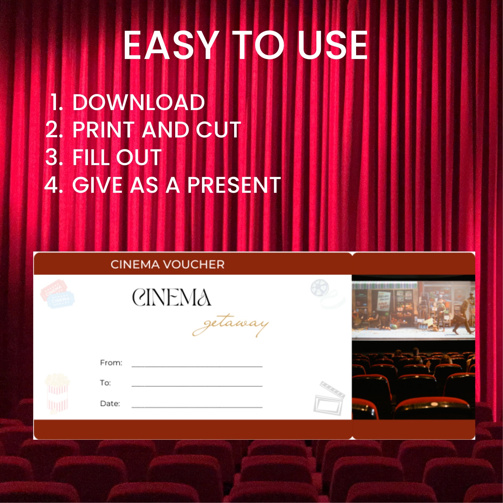 Cinema Voucher Template to Print and Write Yourself, Voucher as a Quick ...