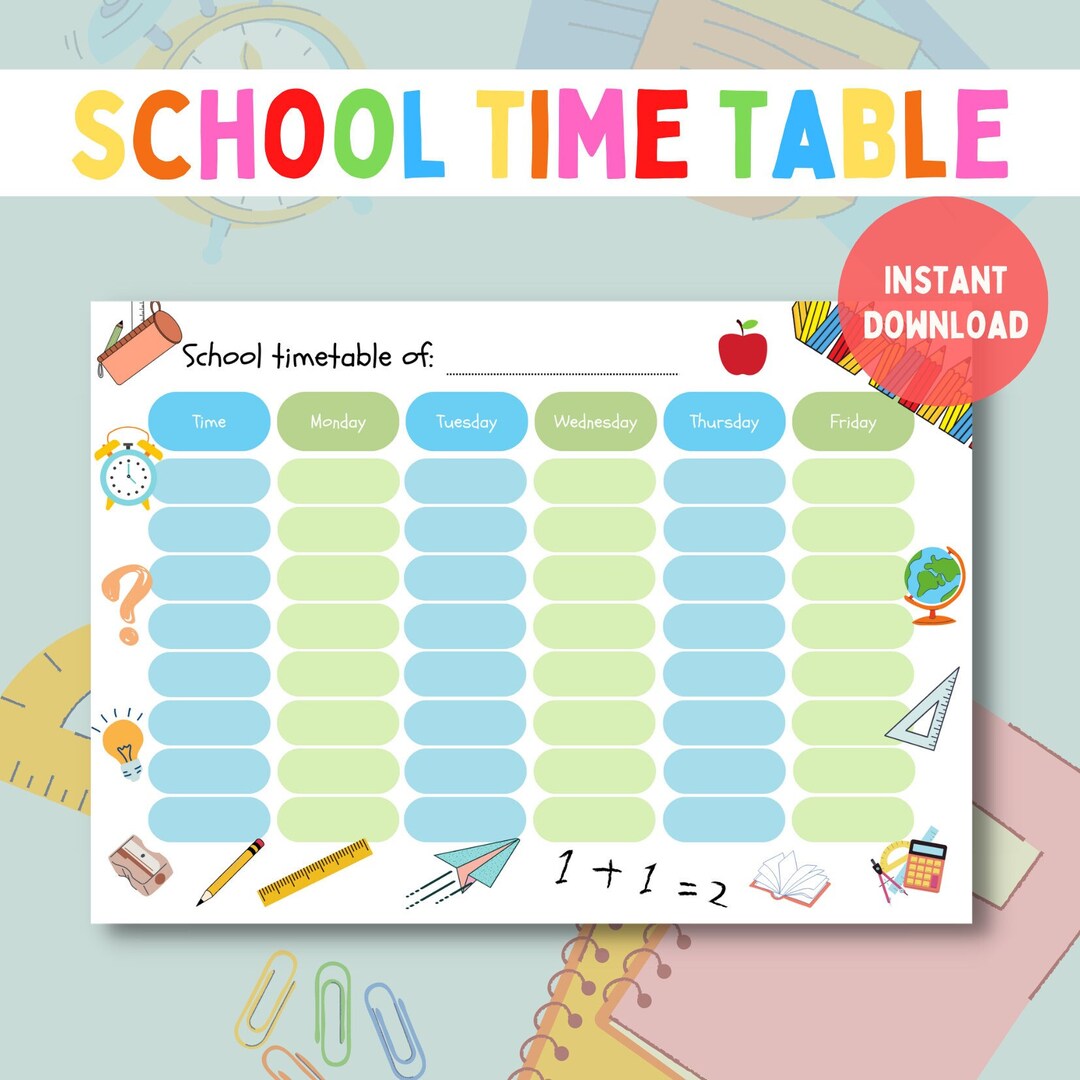 Timetable in Green/blue for the Start of School in German and - Etsy
