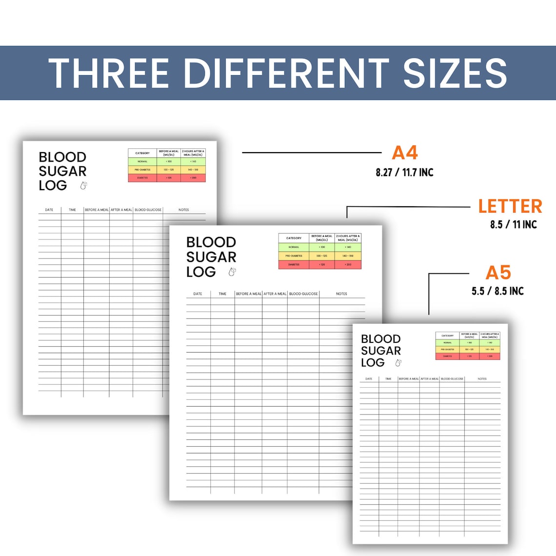 Blood Sugar Log Printable | Daily Blood Sugar Tracker | Diabetes Log ...