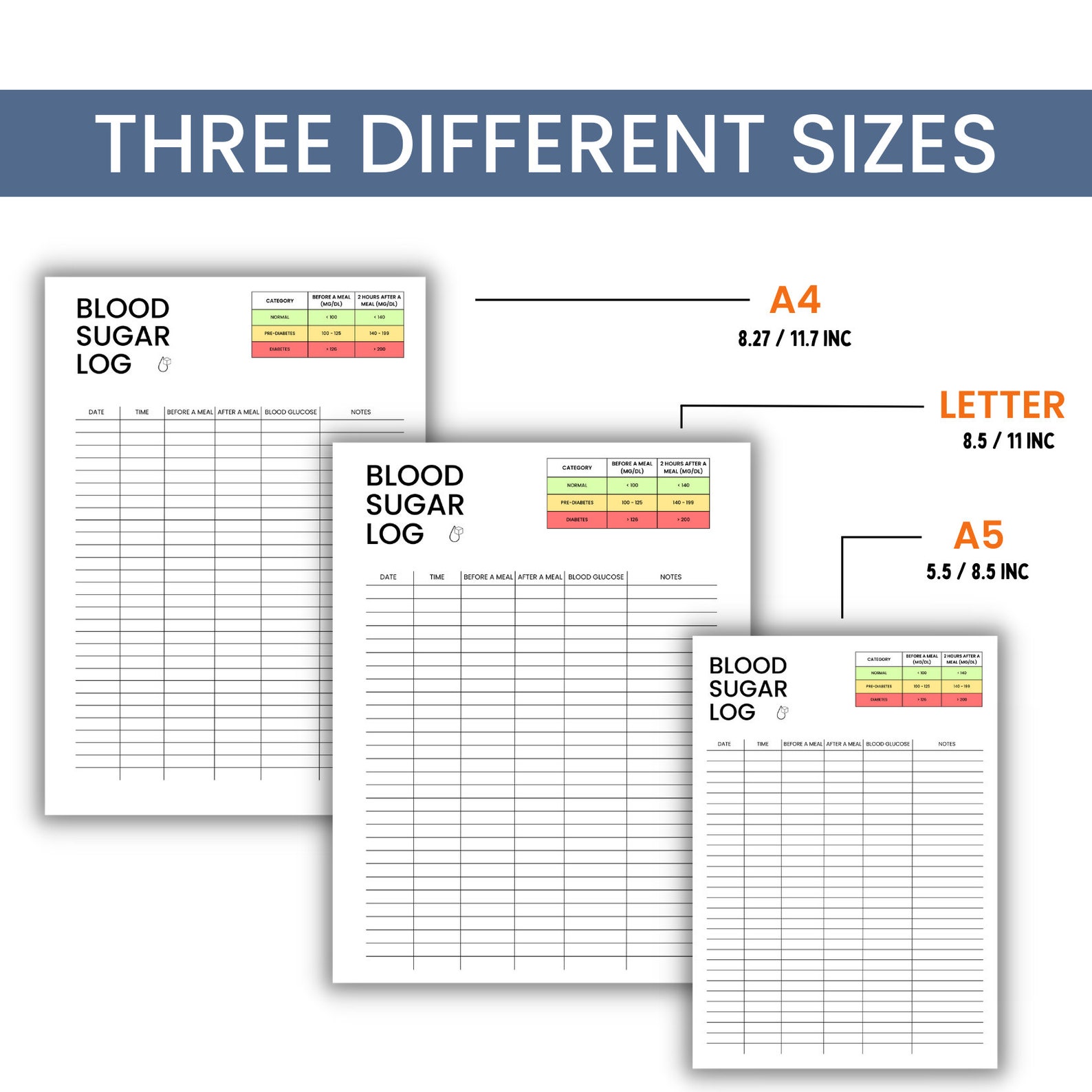 Blood Sugar Log Printable | Daily Blood Sugar Tracker | Diabetes Log ...
